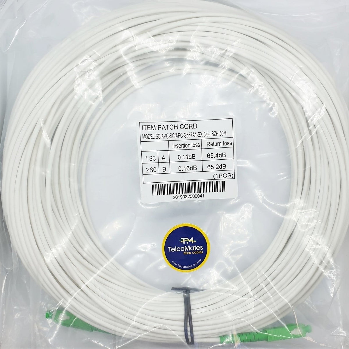 TELCOMATES RIPPER© FIBRE OPTIC PATCH CABLE-50M- FOR FOR NTD MODEM to P ...